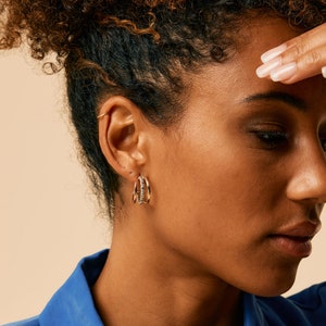 Three Tone Earrings,multi Coloured Half Hoops,triple Hoop Earrings ...