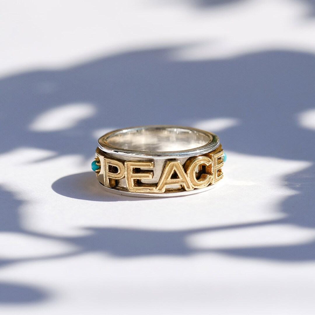 Peace Spinning Ring: Sterling Silver, Brass & Turquoise Fidget Ring - Etsy
