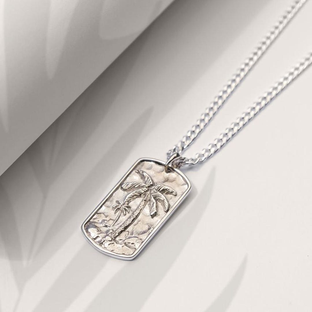 Men's Sterling Silver Palm Tree Necklace: Oasis Pendant - Etsy
