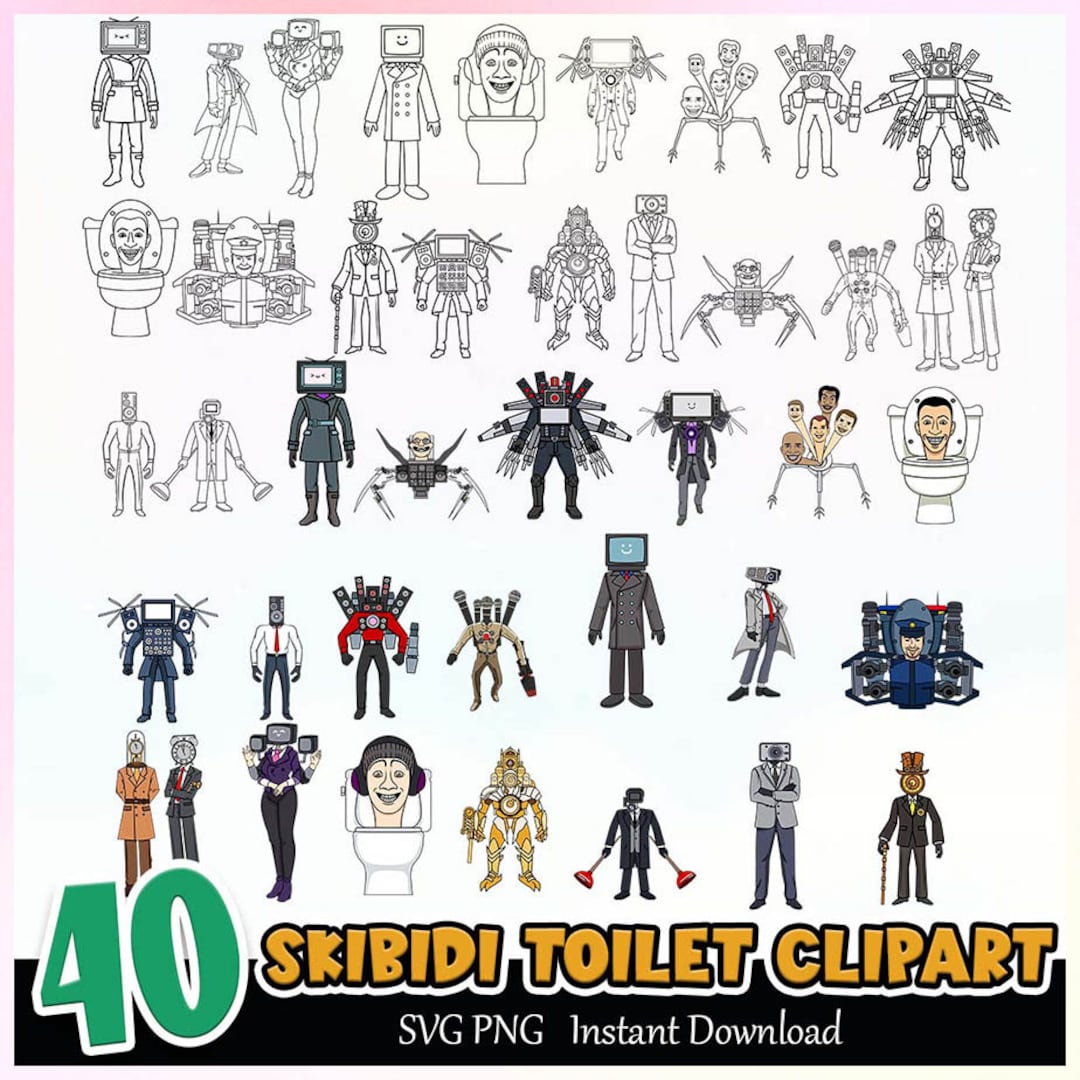 Skibidi Toilet Clipart SVG PNG Bundle T Shirt Designs Birthday ...
