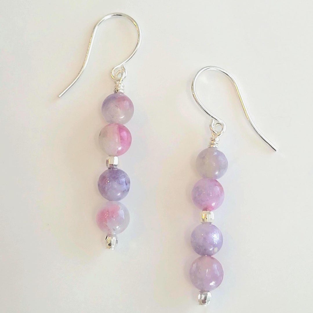 Pink Purple Tourmaline Gemstone Silver Earrings Pink Lepidolite Silver ...