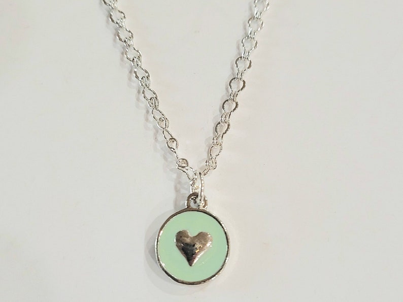 Green Heart Pendant Silver Heart Necklace Valentine Gift Birthday Gift ...