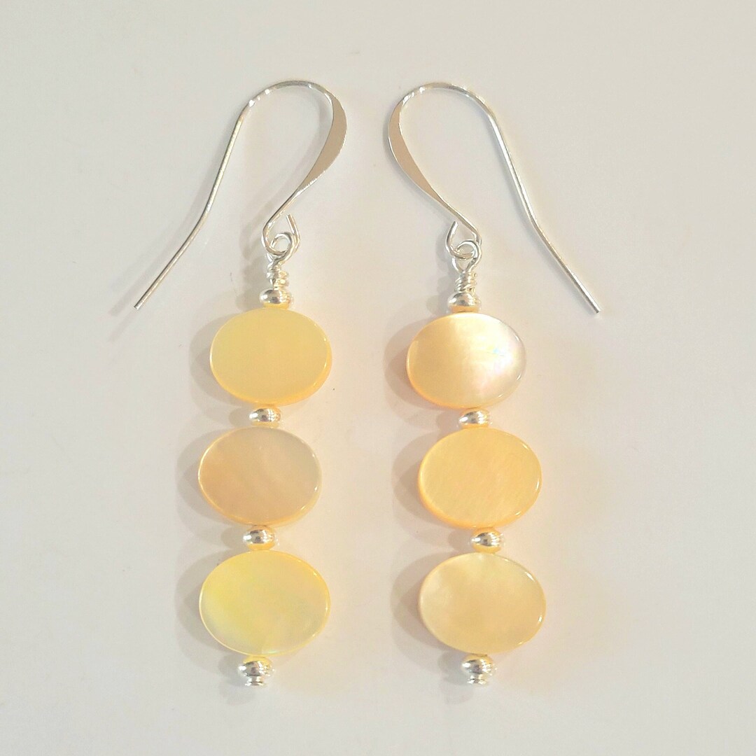 Golden Lip Shell Silver Earrings Birthday Gift for Her Gift for Mom ...