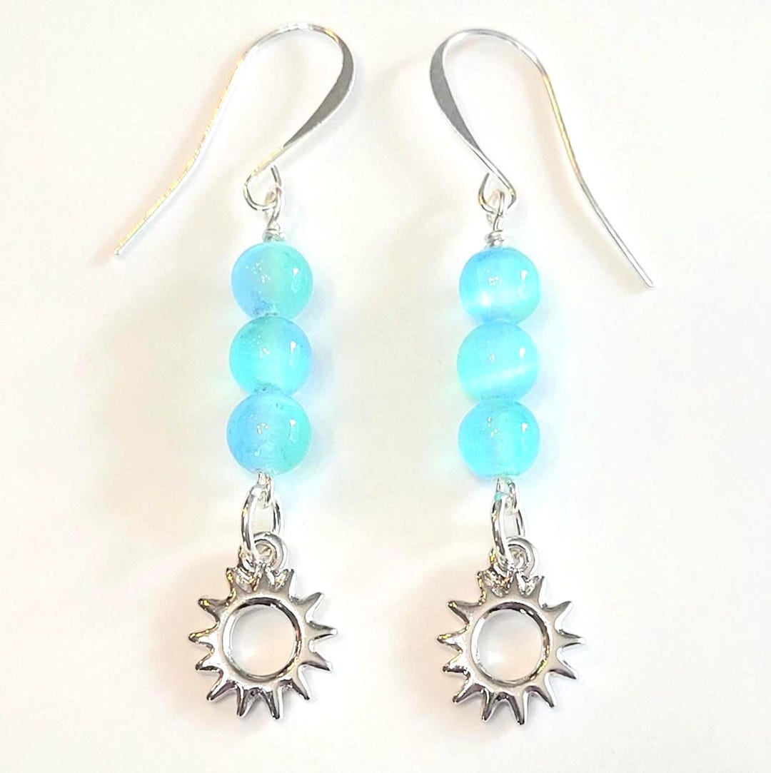 Blue Selenite Gemstone Earrings Blue Stone Silver Earrings Birthday ...