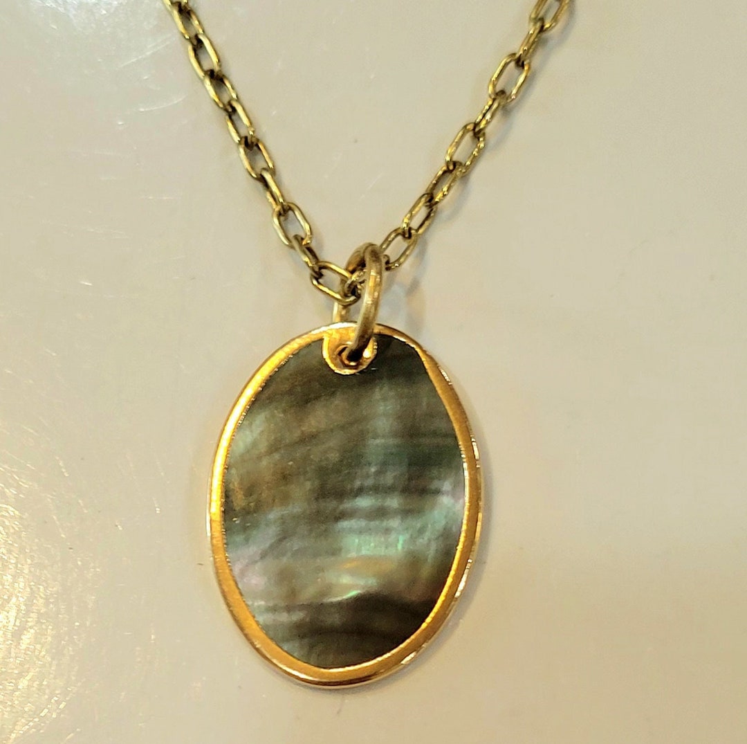 Black Lip Shell Pendant Black Lip Shell Antiqued Gold Necklace Birthday ...