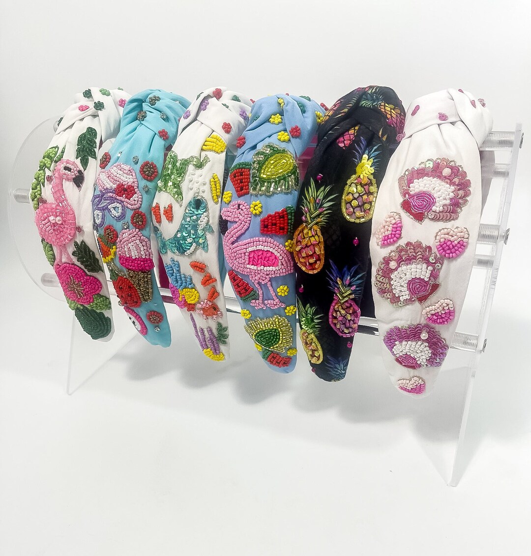 Summer Headband, Flamingo, Watermelon, Sun, Beaded Headband, Knotted ...