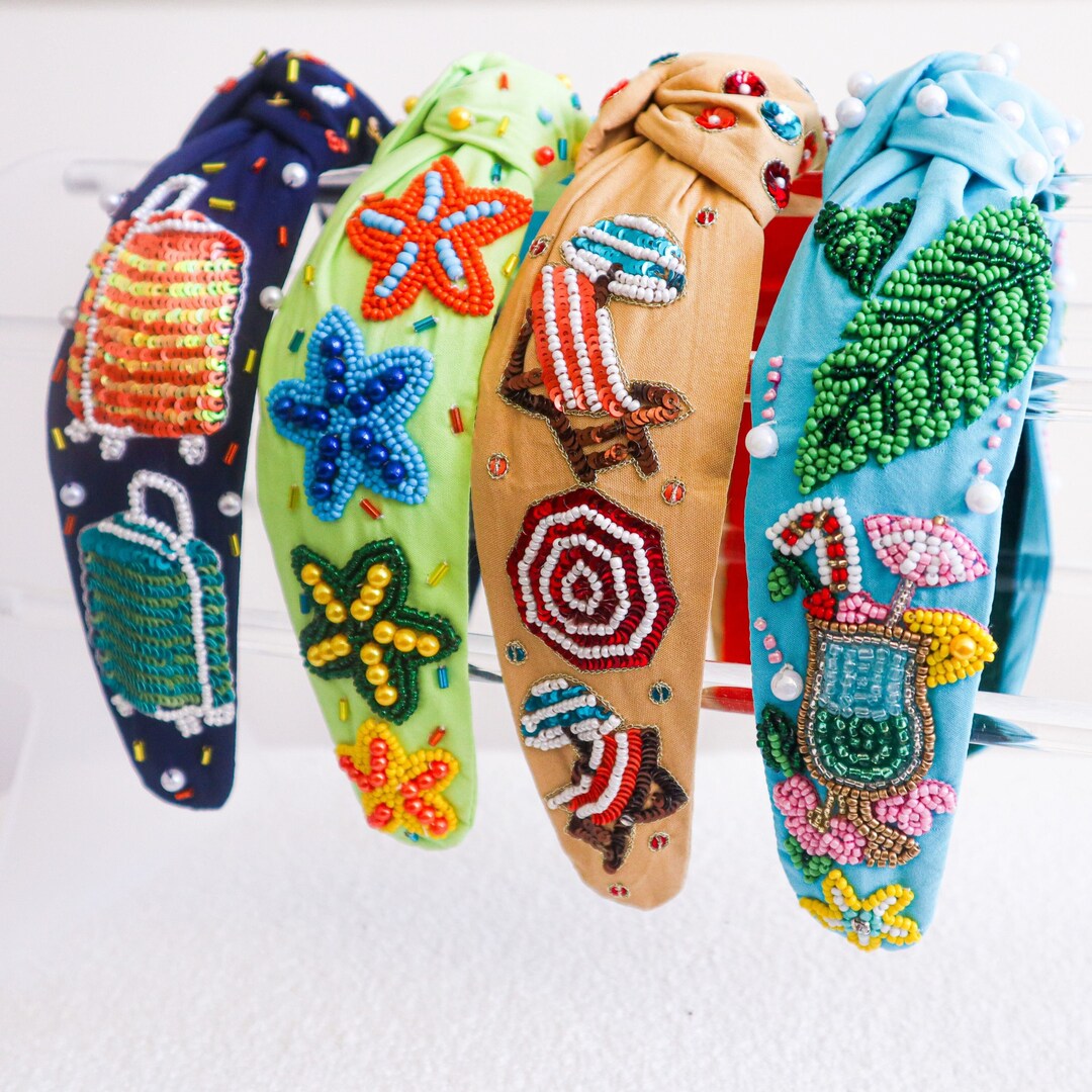 Summer Headband, Flamingo, Watermelon, Sun, Beaded Headband, Knotted ...