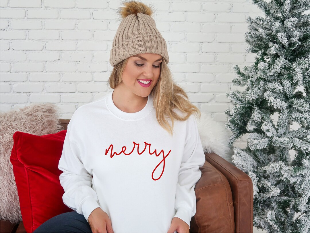 Merry Sweatshirt, Merry and Bright, Christmas Sweatshirt, Cozy ...