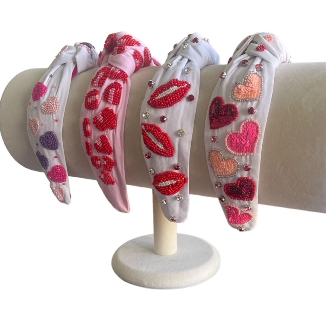 Valentines Day, Valentine Headband, Knotted Headband, Beaded Headbands ...