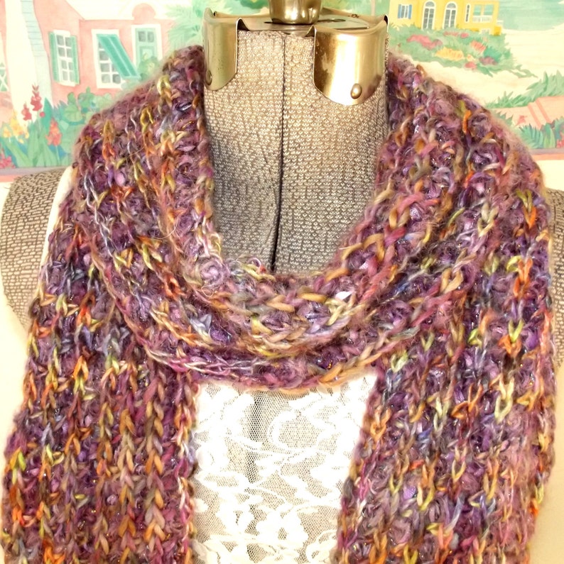 Crochet Scarf, Purple Scarf, Soft Scarf, Multicolor Scarf, Thick Scarf ...