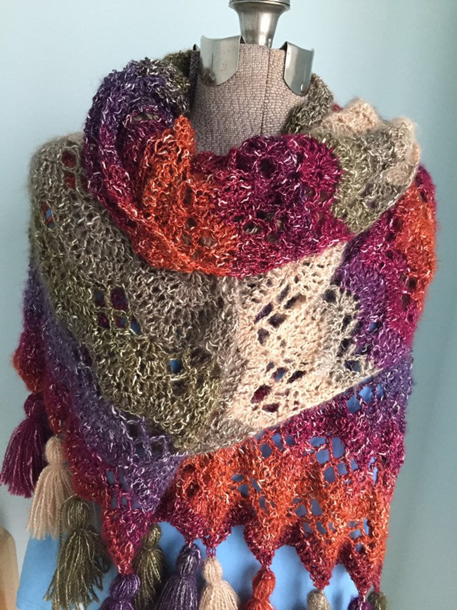 Autumn Shawl Crochet Shawl Orange Cream Green Purple Wrap - Etsy