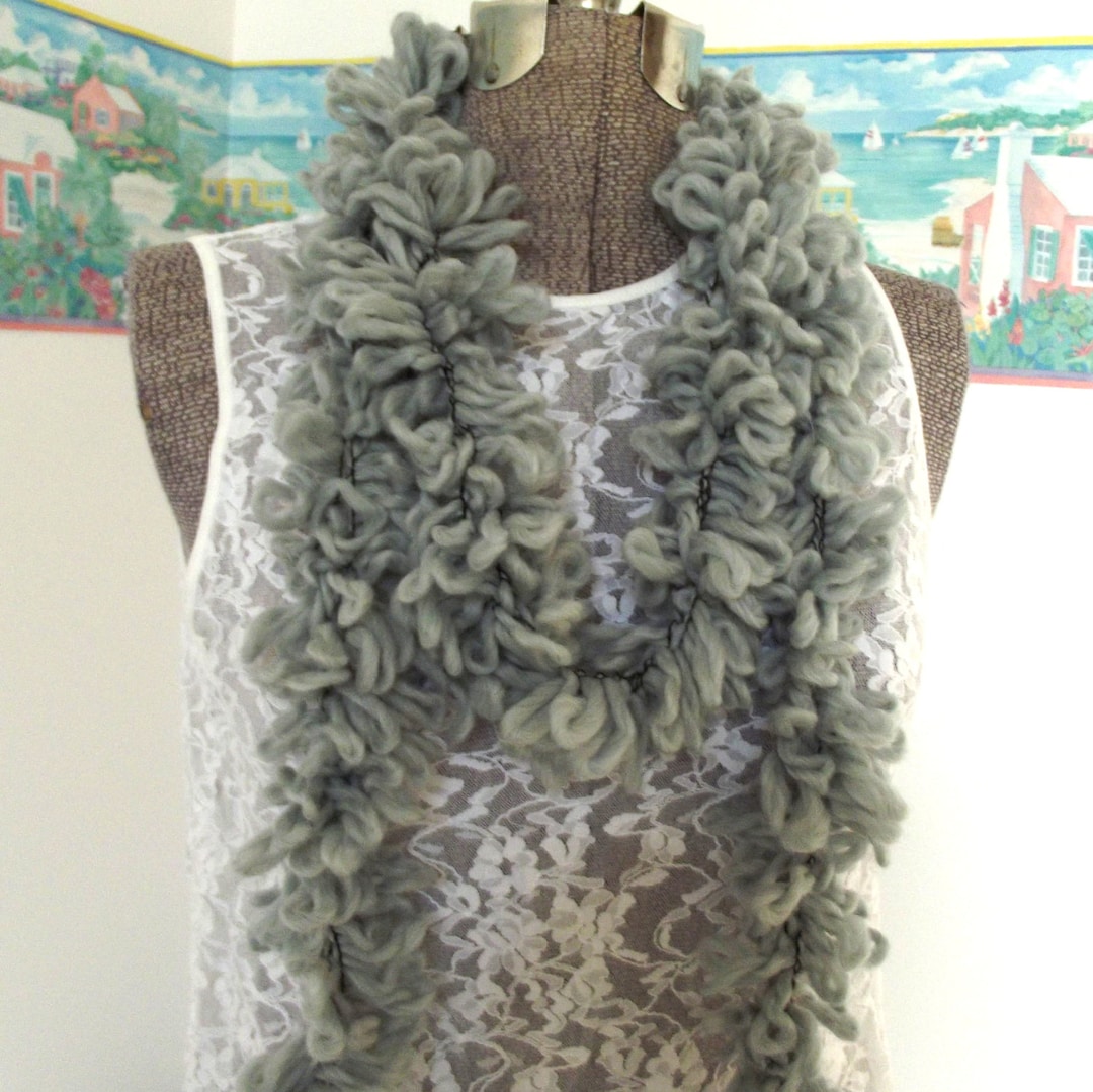 Boa au crochet, écharpe au crochet, écharpe bouclée, écharpe gris gris ...