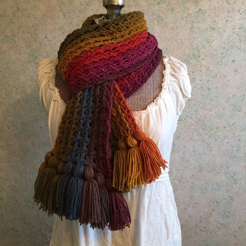 Handmade Shawl, Crochet Shawl, Wide Scarf, Autumn Colors, Rainbow Shawl ...