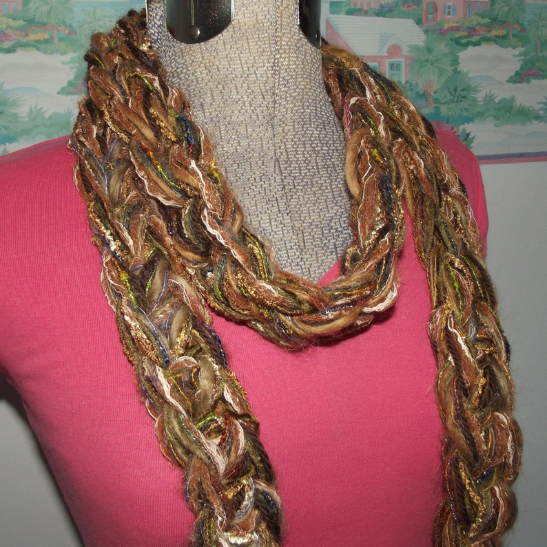 Crochet Scarf Boa, Rich Polished Wood Tones, Russet Caramel ...