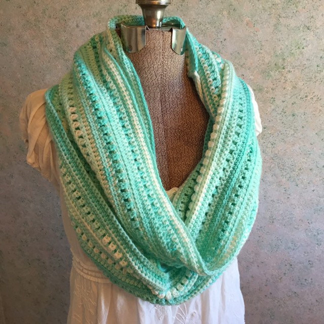 Mint Green Scarf, Infinity Scarf, Handmade, Long Crochet Scarf, Green ...