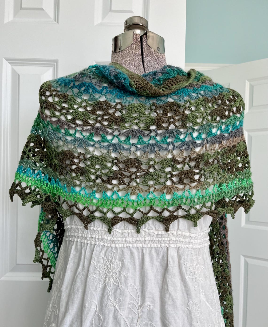 Handmade Shawl, Crochet Shawl, Green Shawl, Super Scarf, Rain Forest ...