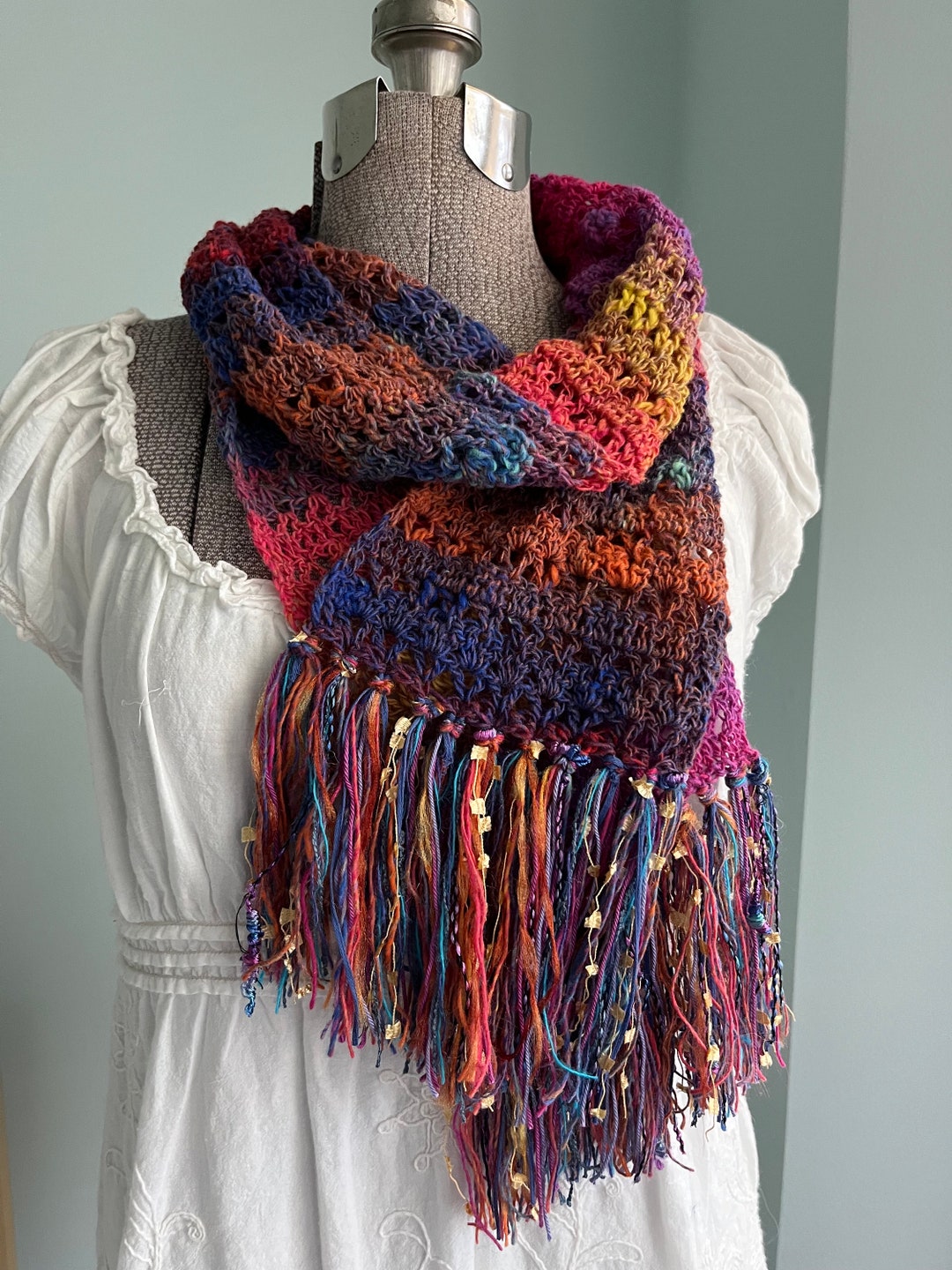 Crochet Scarf, Colorful Scarf, Handmade Crochet, Neck Scarf, Boho Scarf ...