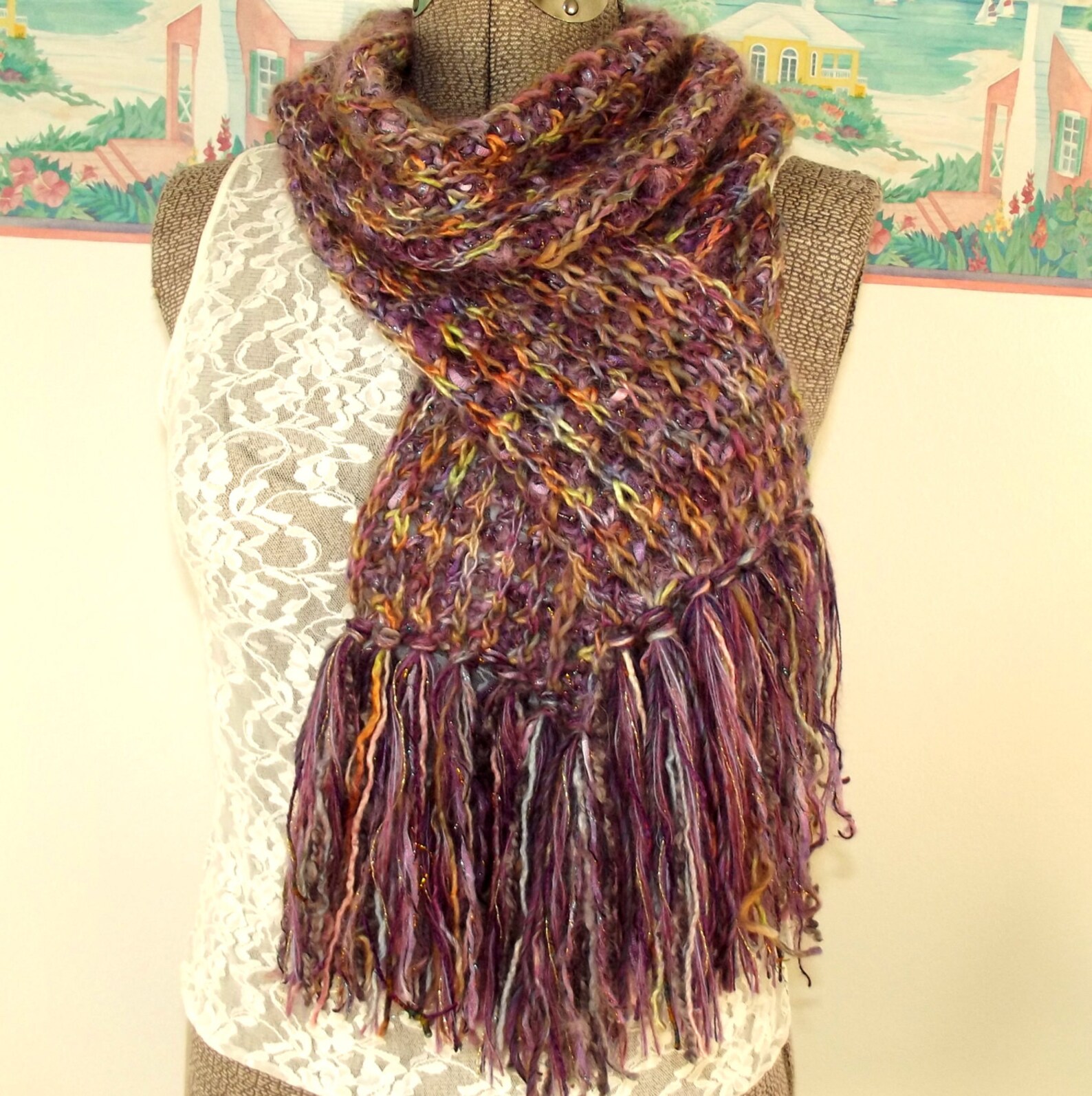 Crochet Scarf, Purple Scarf, Soft Scarf, Multicolor Scarf, Thick Scarf ...
