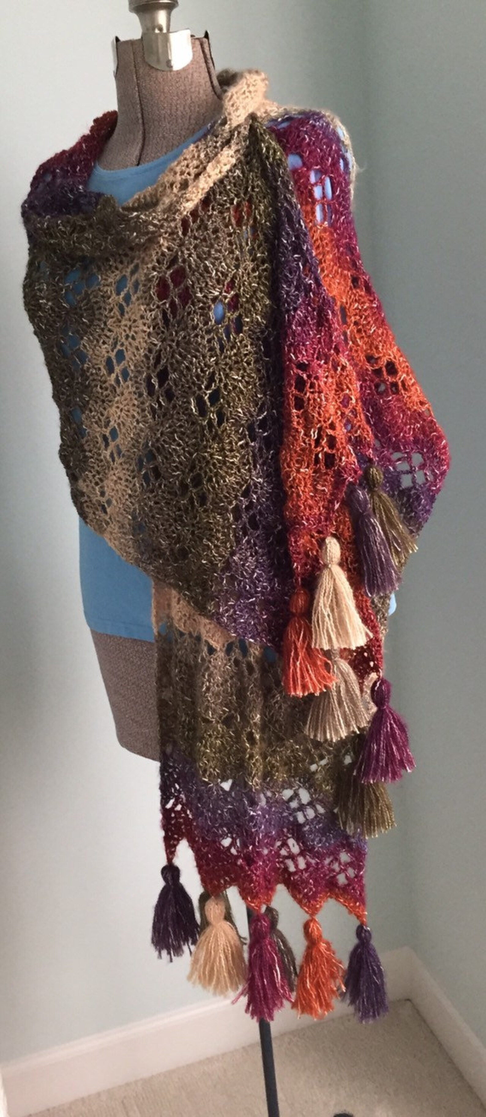 Autumn Shawl Crochet Shawl Orange Cream Green Purple Wrap - Etsy