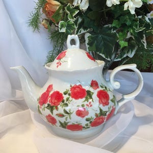 Red Roses on White Ceramic Teapot! - Etsy