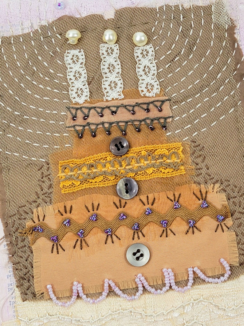 Mocha Celebration Cake Folk Art Beaded & Embroidered Textile Picture - Etsy