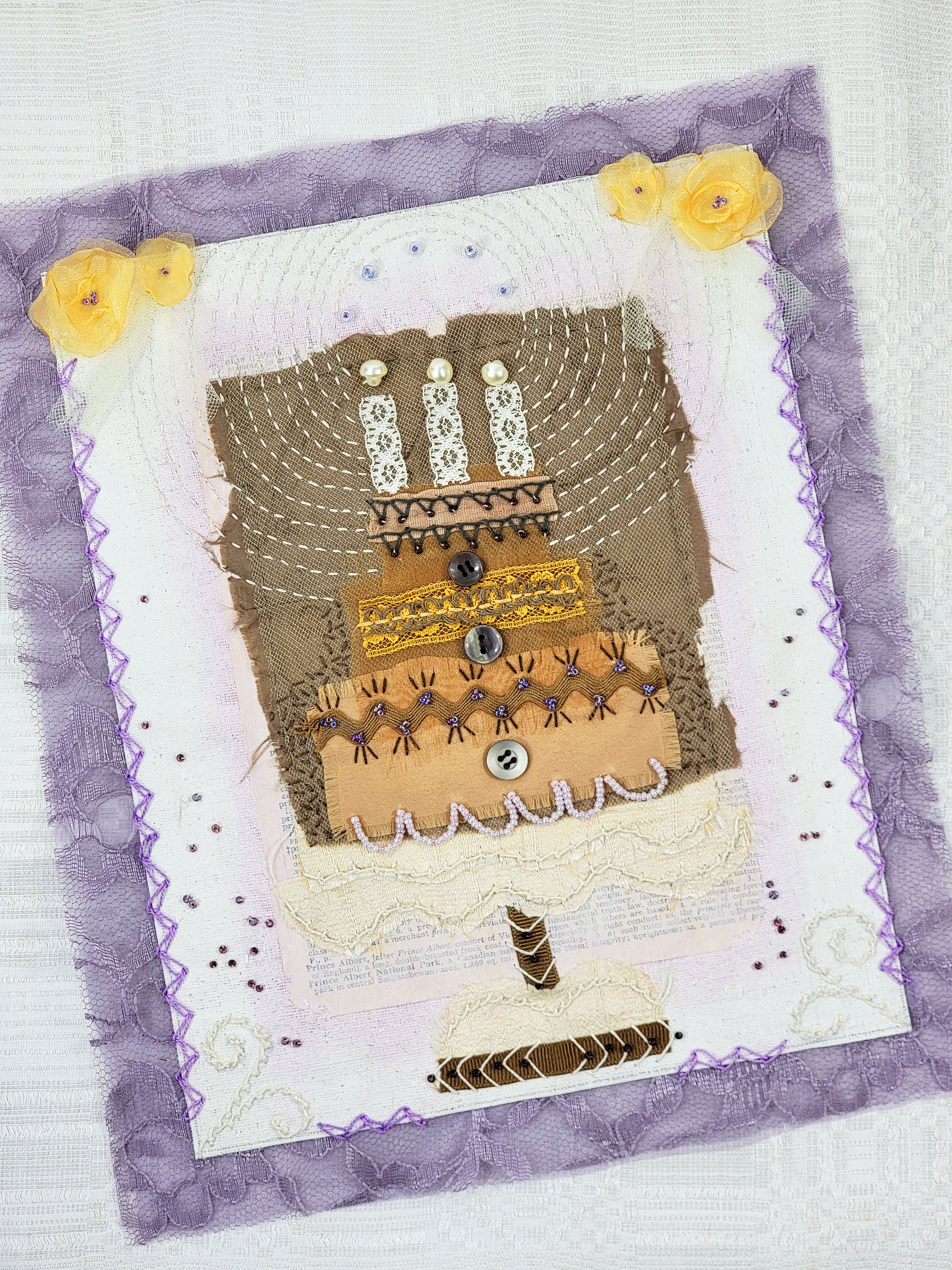 Mocha Celebration Cake Folk Art Beaded & Embroidered Textile Picture - Etsy