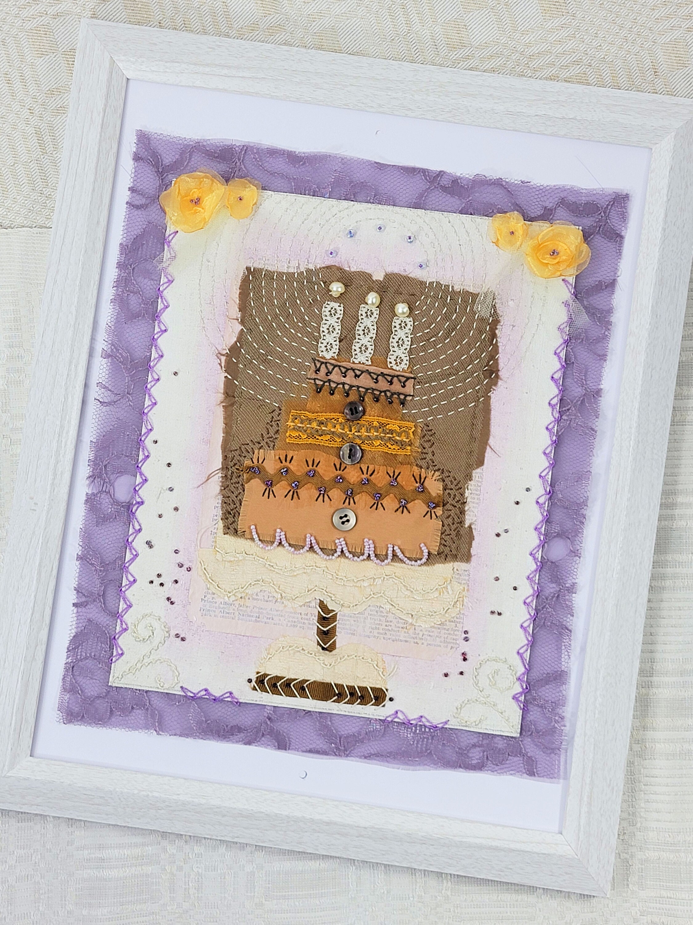 Mocha Celebration Cake Folk Art Beaded & Embroidered Textile Picture - Etsy