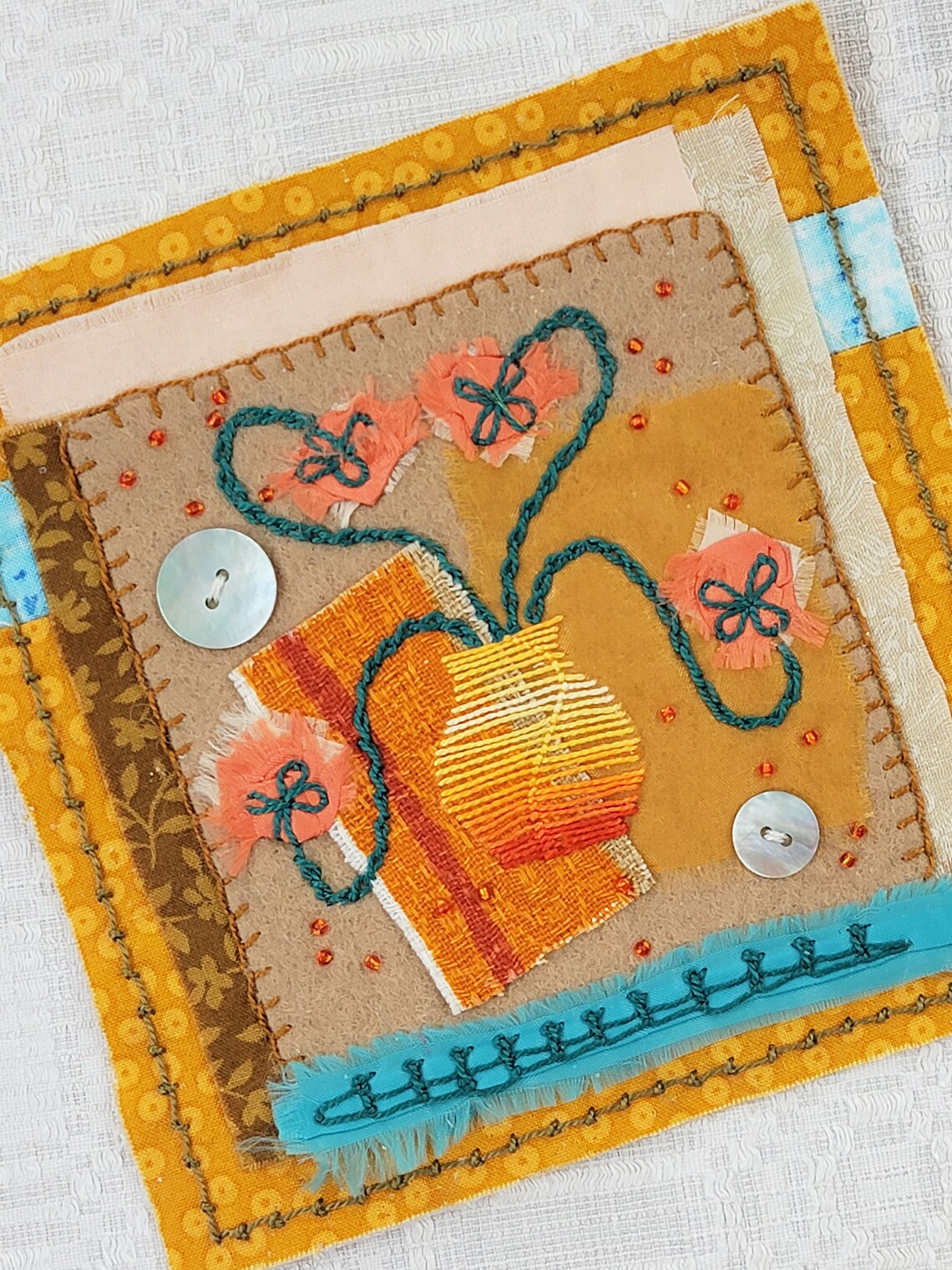Hot Tropi-colors Floral Folk Art Fabric Collages - Etsy