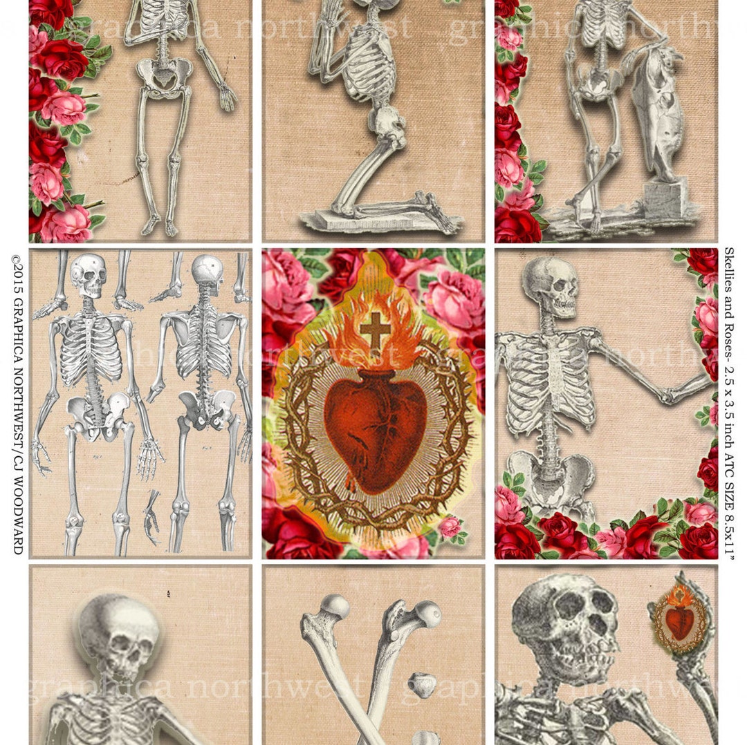 Instant Download High Resolution Digital Skellies & Sacred Heart ATC'S ...