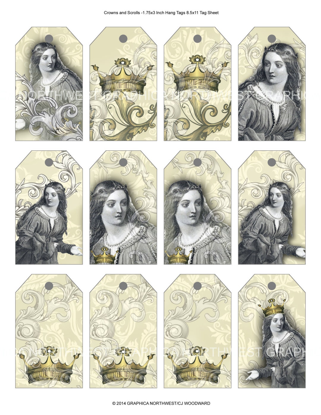 Crown and Scroll Tags Ren Fair, Princess, Instant Download High ...