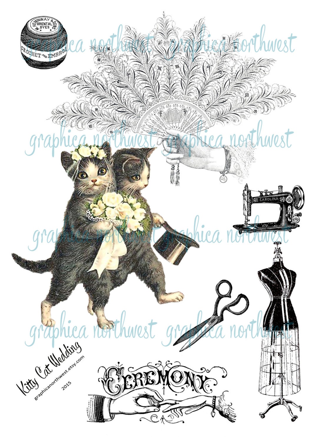 Printable Kitty Cat Wedding Instant Download High Resolution Digital ...