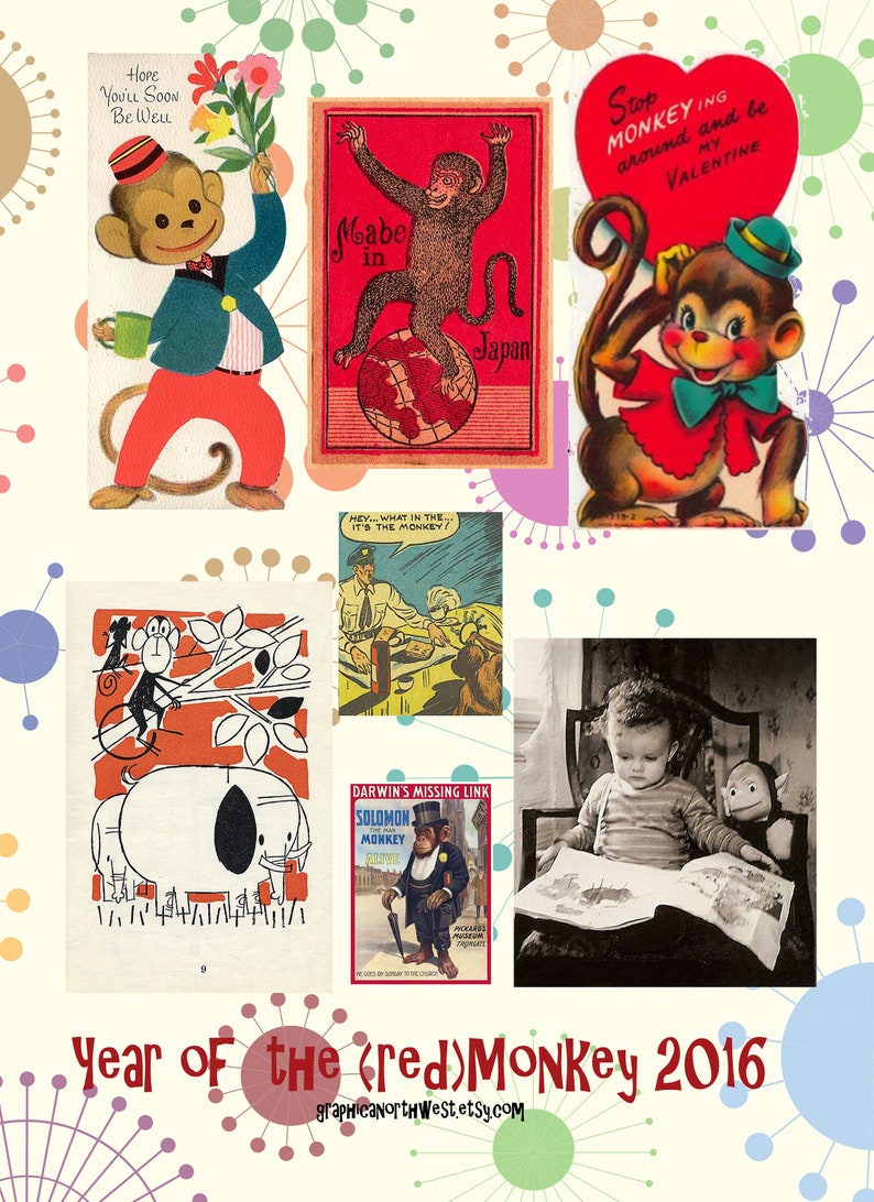 Monkey Digital Sheet Card Making, Collage, Kids Crafts Instant Download ...