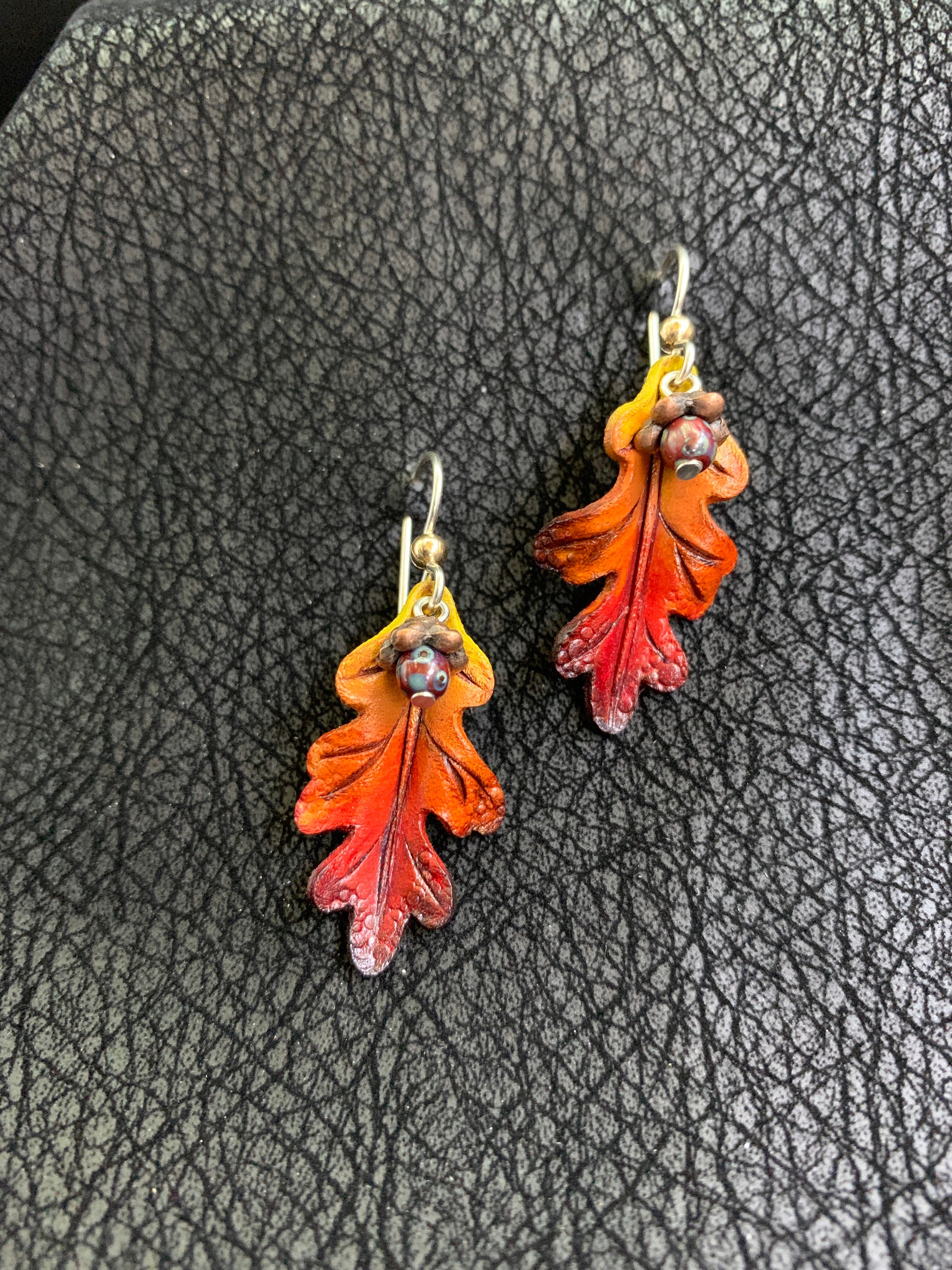 Oak Leaf & Acorn Earrings Yellow Orange Red and Burgundy - Etsy