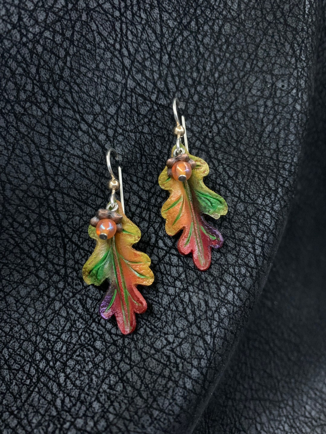 Oak Leaf & Acorn Earrings Green, Yellow, Orange, Red, Purple - Etsy