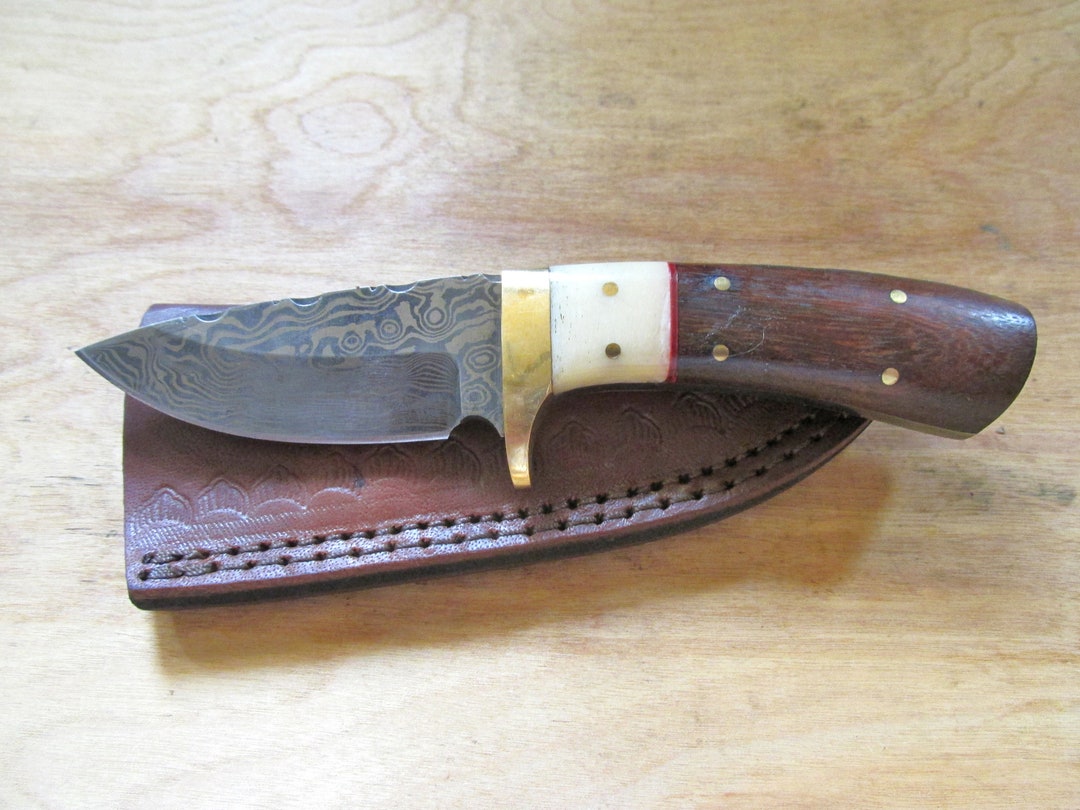 Damascus Steel Fixed Blade Hunting Knife,warren Camel and Walnut Handle ...