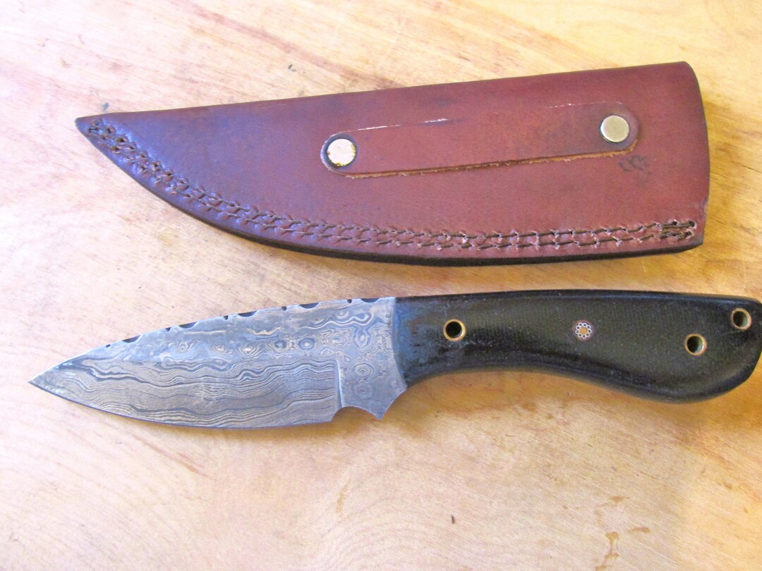 Warren" Damascus Steel Fixed Blade Hunting Knife, Green Micarta Handle ...