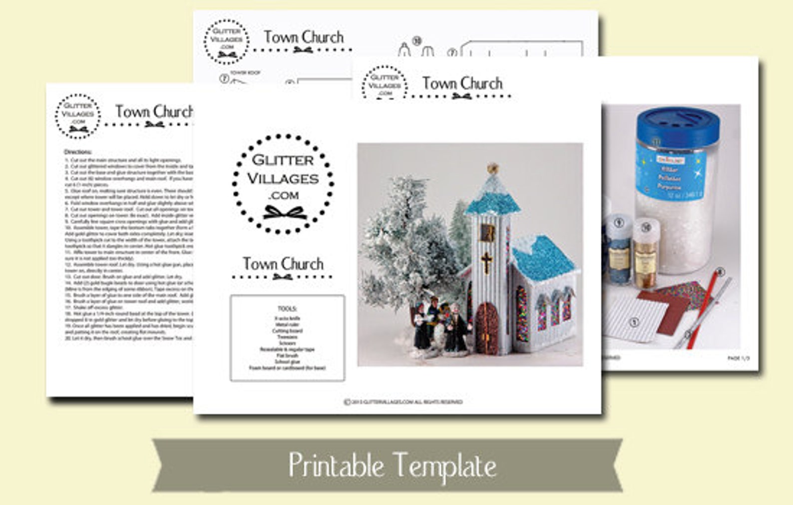 Miniature Christmas Town Church for Your Village - PDF Printable ...