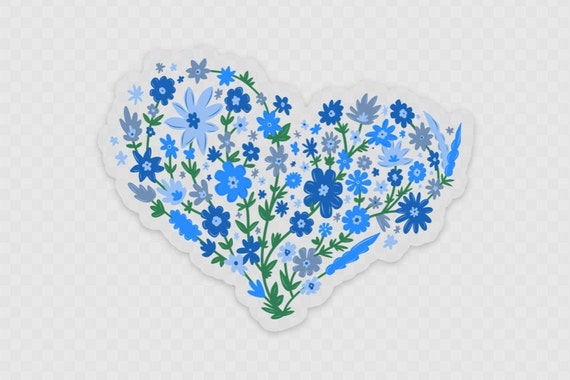 Blue Flower Heart Stickers Illustrated Vinyl Design Decals | Etsy