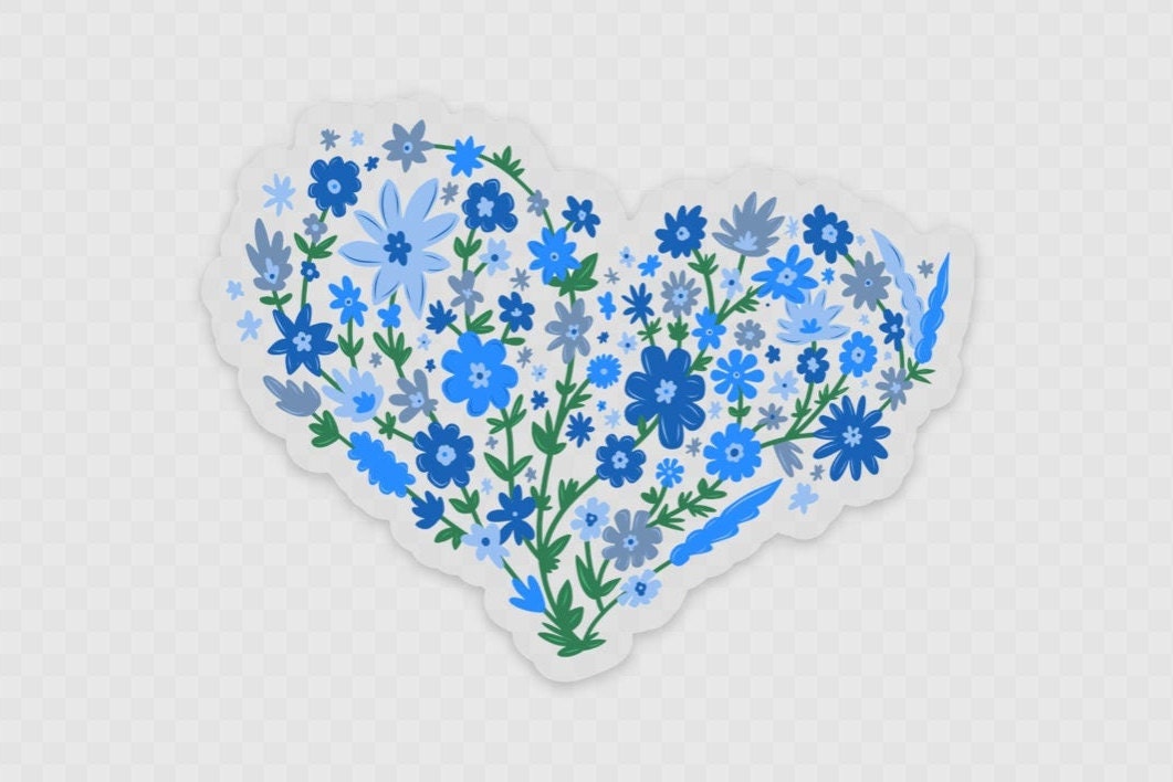 Blue Flower Heart Stickers | Illustrated Vinyl Design Decals ...