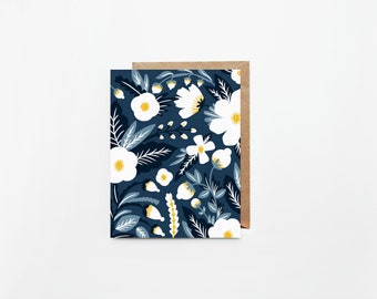 Illustrated Blue Floral Greeting Cards Individual or Set of | Etsy