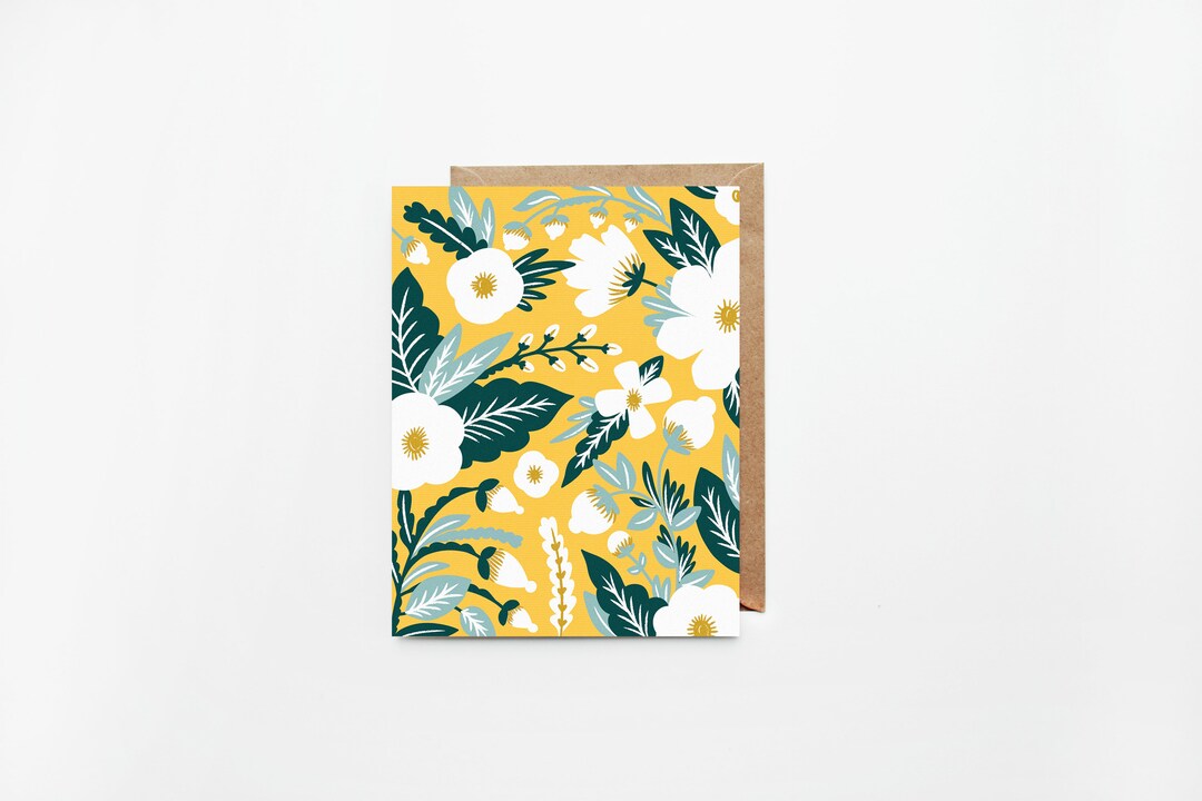 Illustrated Yellow Floral Greeting Cards | Individual or Set of 8 ...