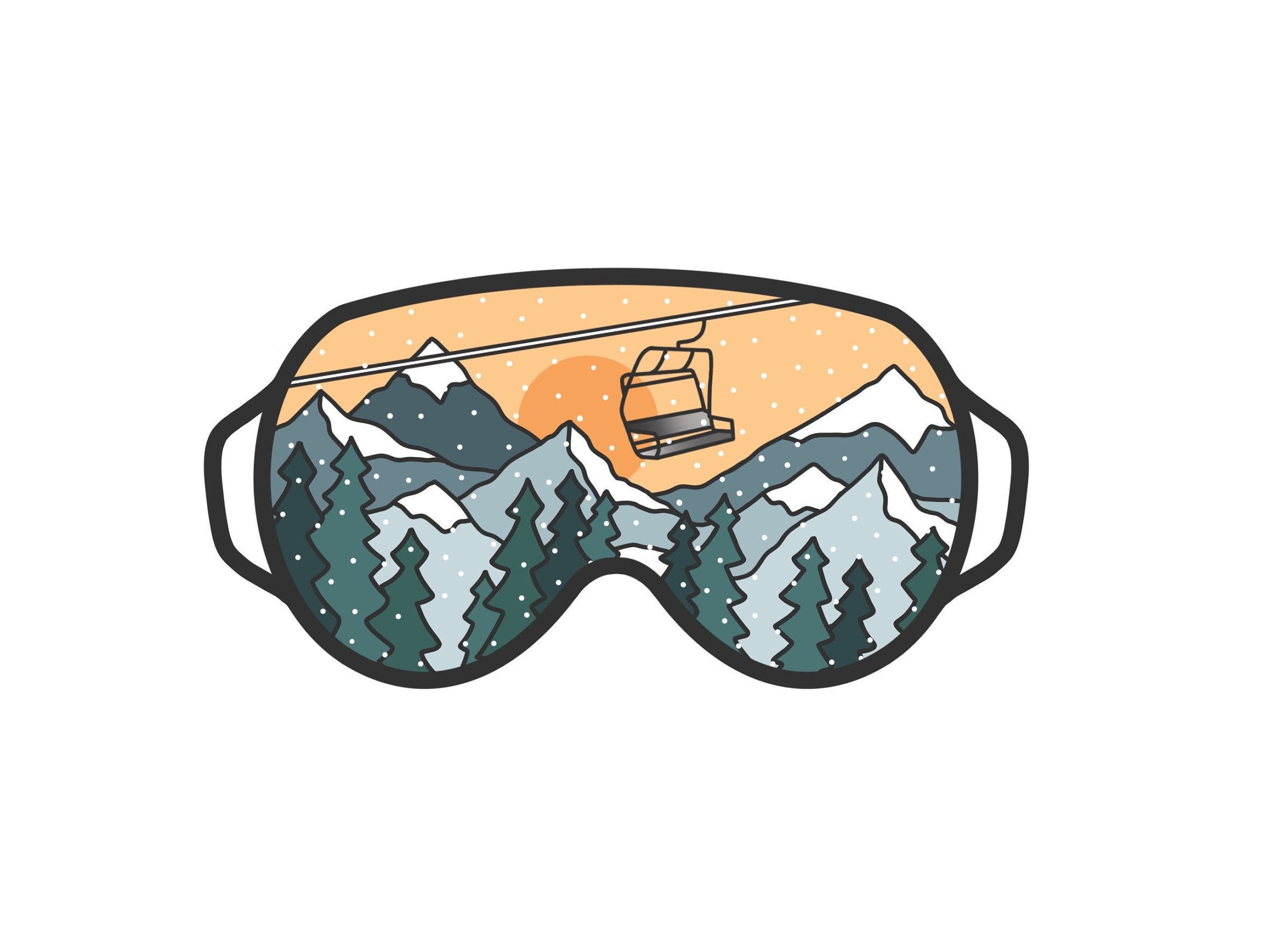 Snow Goggle Stickers | Ski Snowboard Mountain Scene | Waterproof Vinyl ...