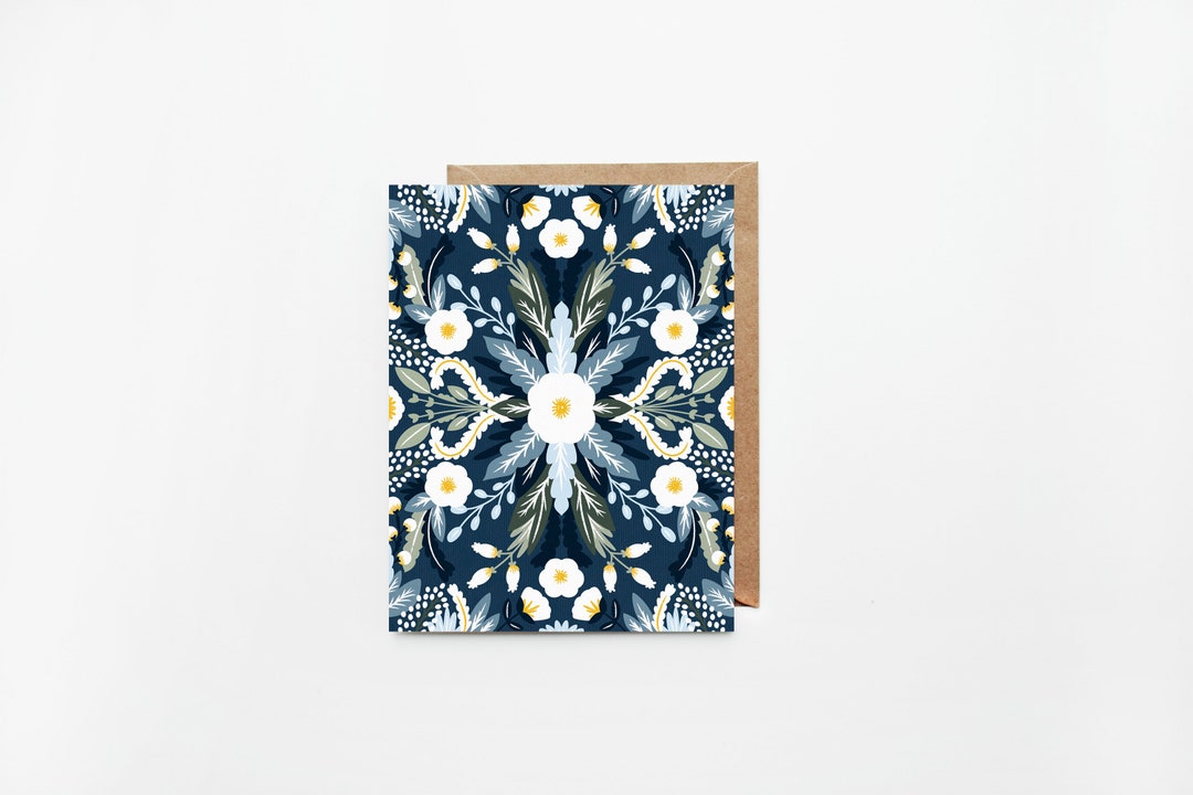 Illustrated Blue Floral Greeting Cards Individual or Set of 8 Blank ...
