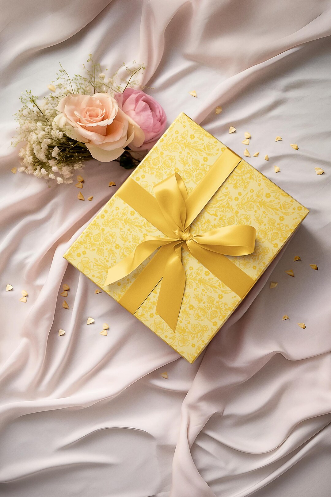 Wrapping Paper Roll, Bright Yellow Floral Peacock Gift Wrap, Wedding ...