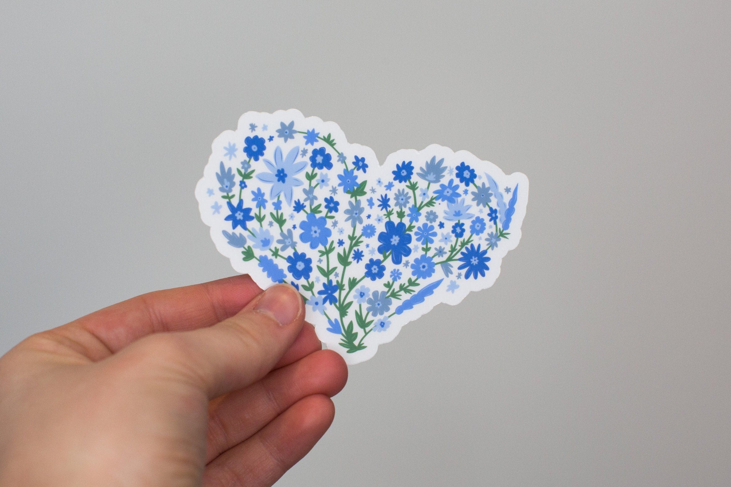 Blue Flower Heart Stickers Illustrated Vinyl Design Decals - Etsy