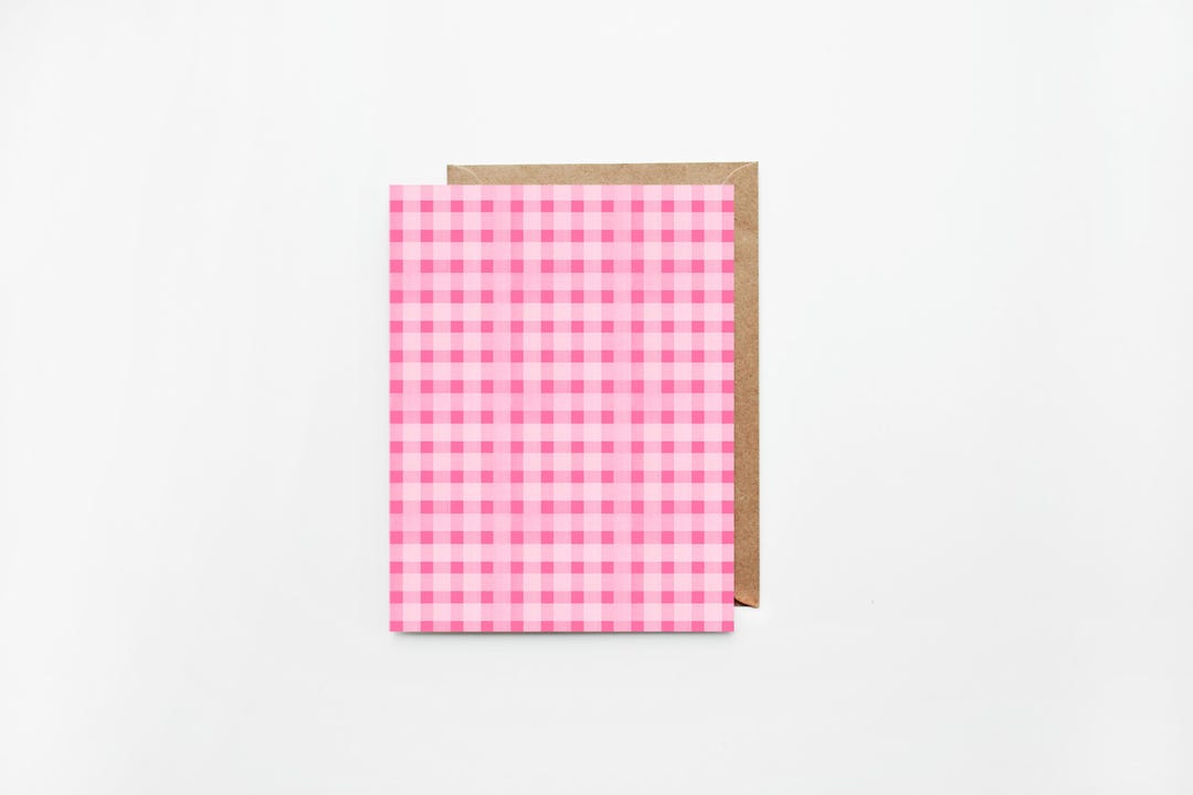 Illustrated Pink Gingham Greeting Cards | Individual or Set of 8 ...