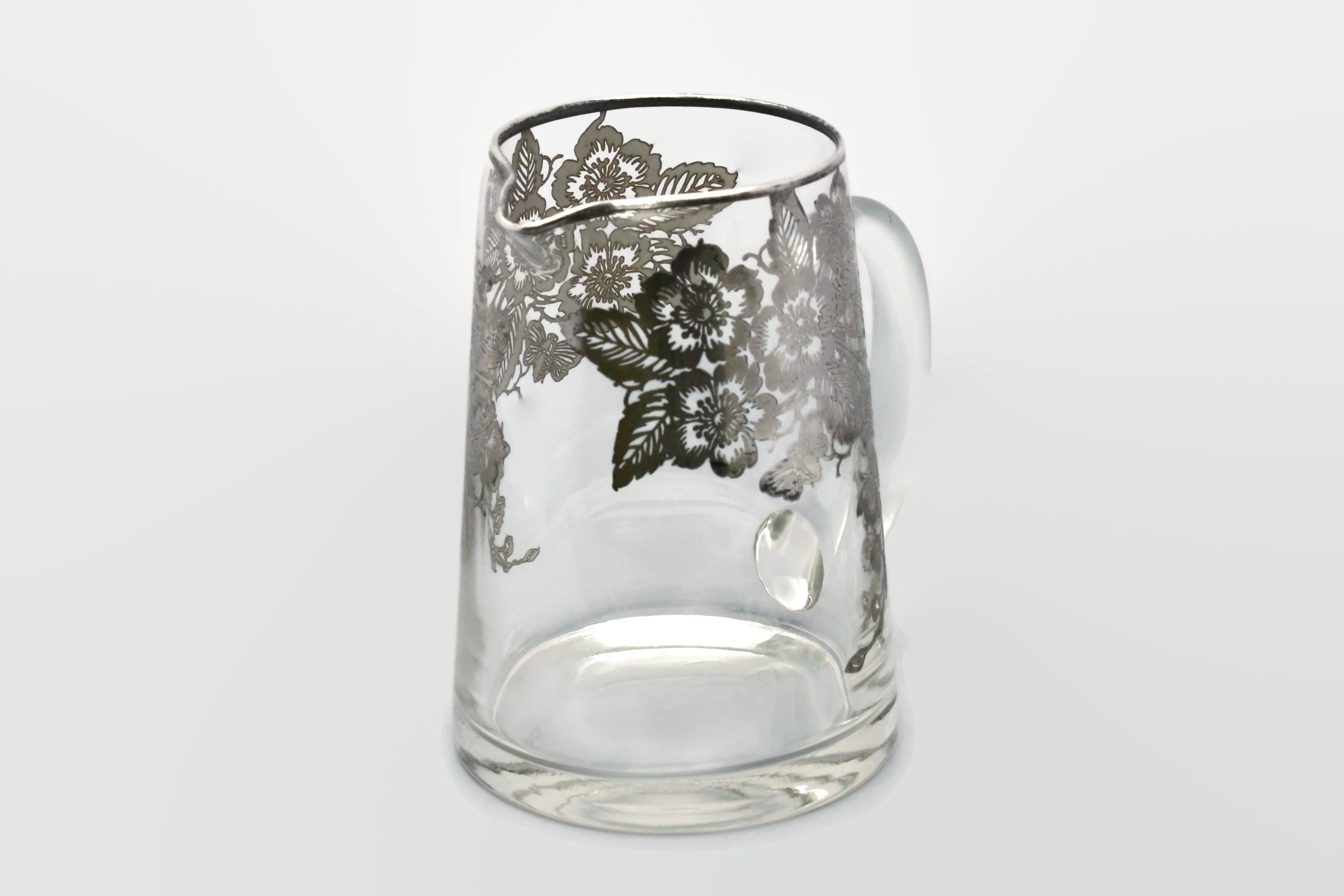 Small Glass Duncan and Miller Bar Pitcher With Sterling Silver Overlay ...