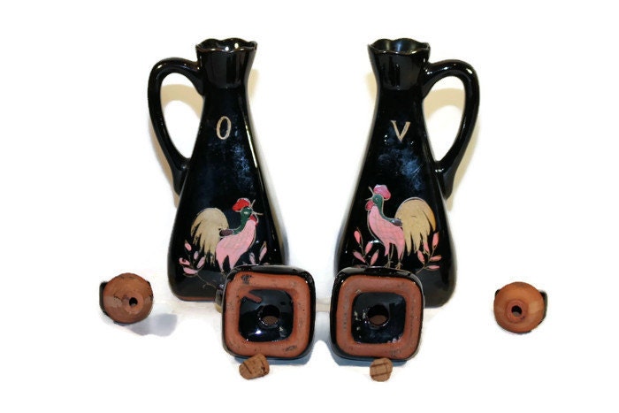 Black Ceramic Condiment Caddy With Salt, Pepper, Vinegar, and Oil Cruet ...
