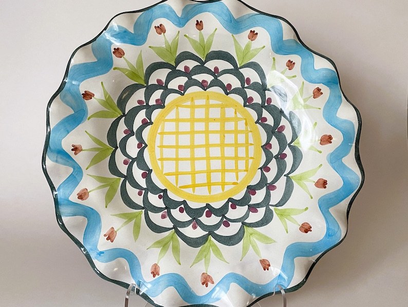 Mackenzie Childs King Ferry 11 1/4" Fluted Edge Dinner Plate Vintage ...