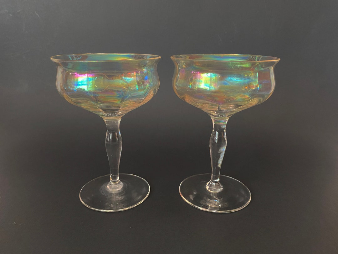 Pair of Iridescent Panel Optic Coupes by WV Glass Specialty Glass Co ...
